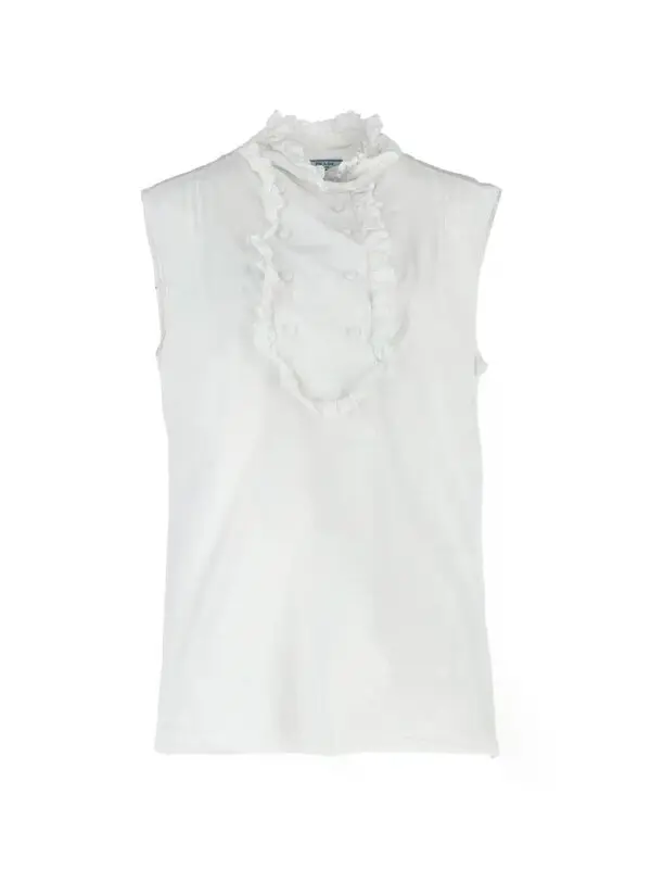 Prada Ruffle Mock-neck Sleeveless Blouse
