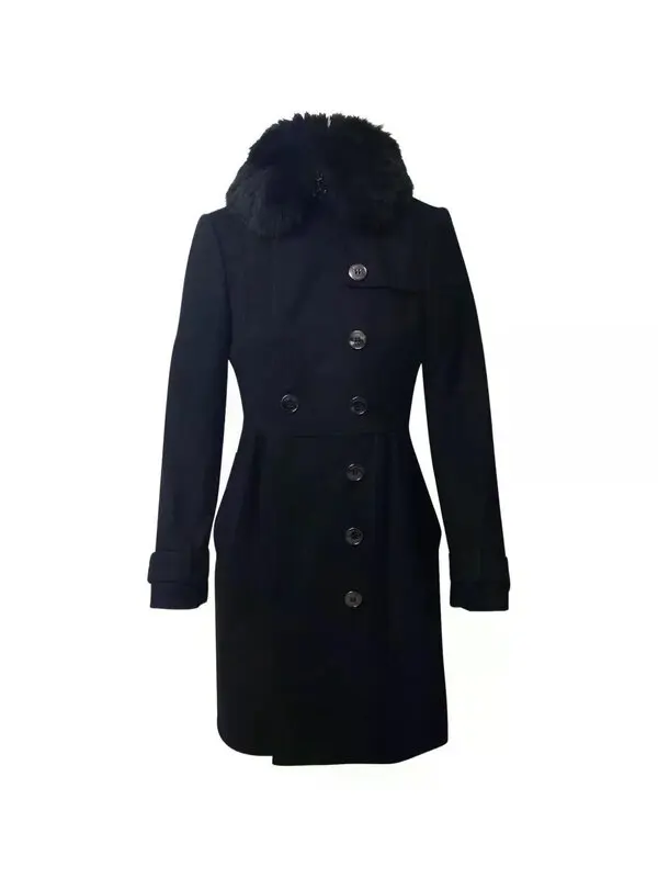 Burberry Fur-collar Double-breasted Virgin Wool Coat