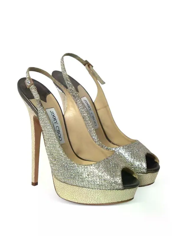 JIMMY CHOO Glitter Platform Slingback Pumps