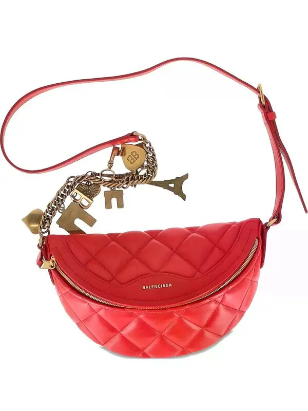 Balenciaga Xxs Quilted Charm-detail Belt Bag - Red