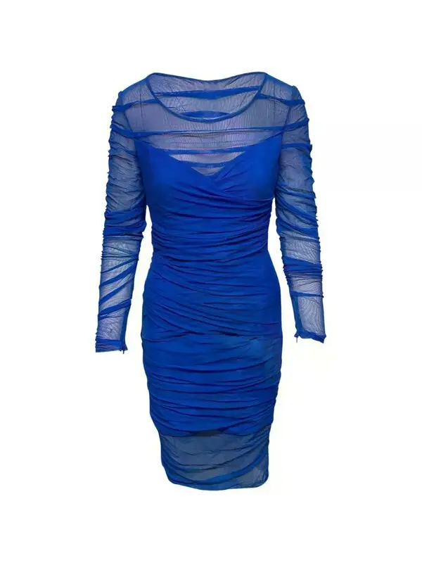 Versace Sheer Sleeve Ruched Dress