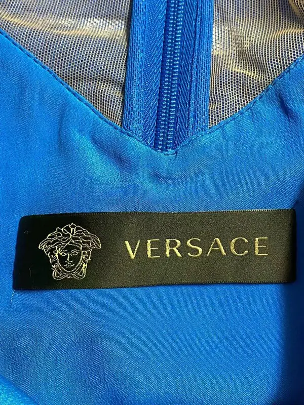 Versace Sheer Sleeve Ruched Dress