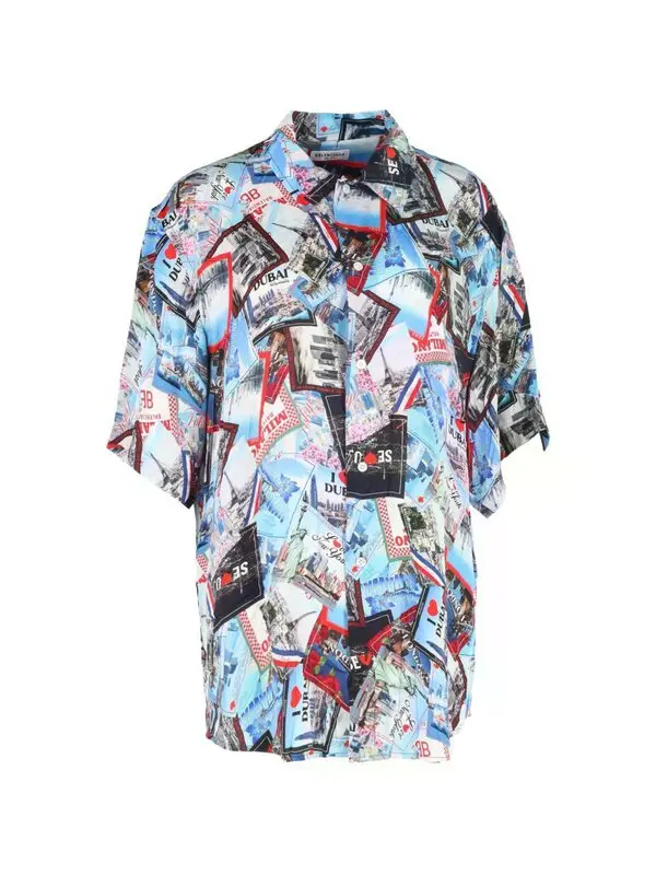 Balenciaga Cities Print Silk Shirt