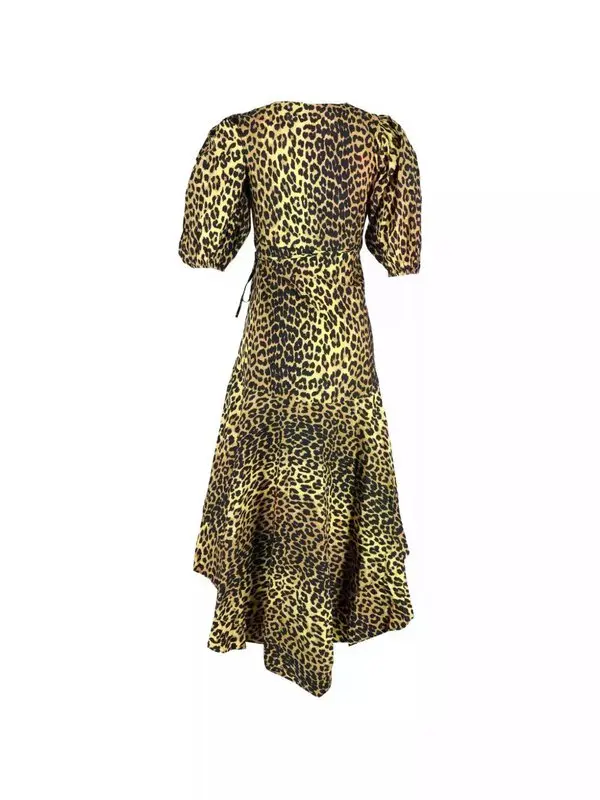 GANNI Leopard-print Wrap Midi Dress