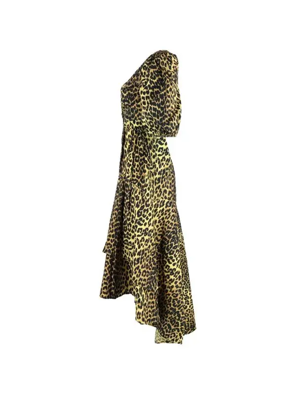 GANNI Leopard-print Wrap Midi Dress