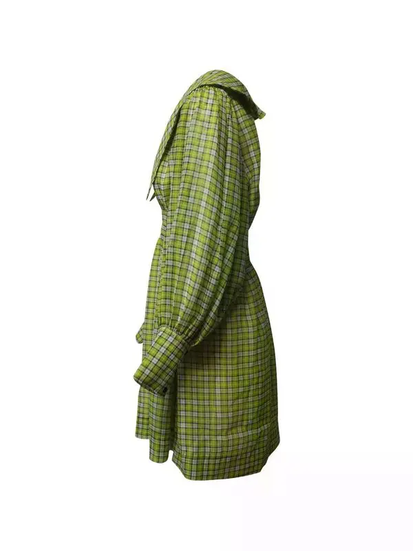 GANNI Check-pattern Mini Dress - Green