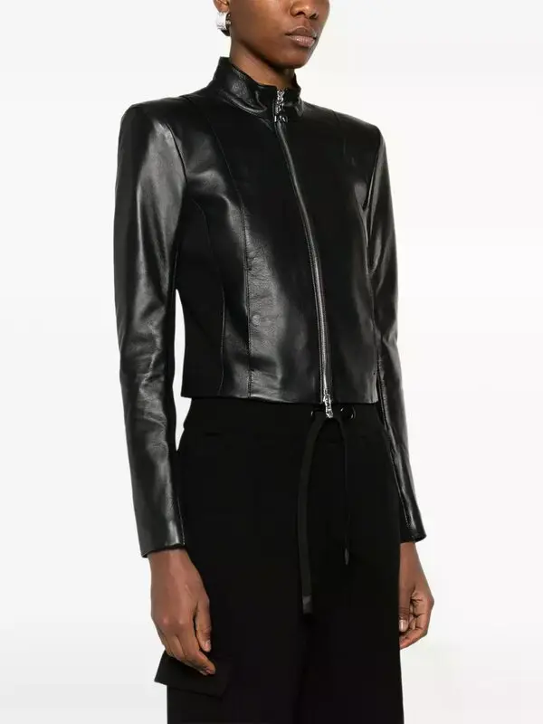 Patrizia Pepe Knitted Inserts Leather Biker Jacket