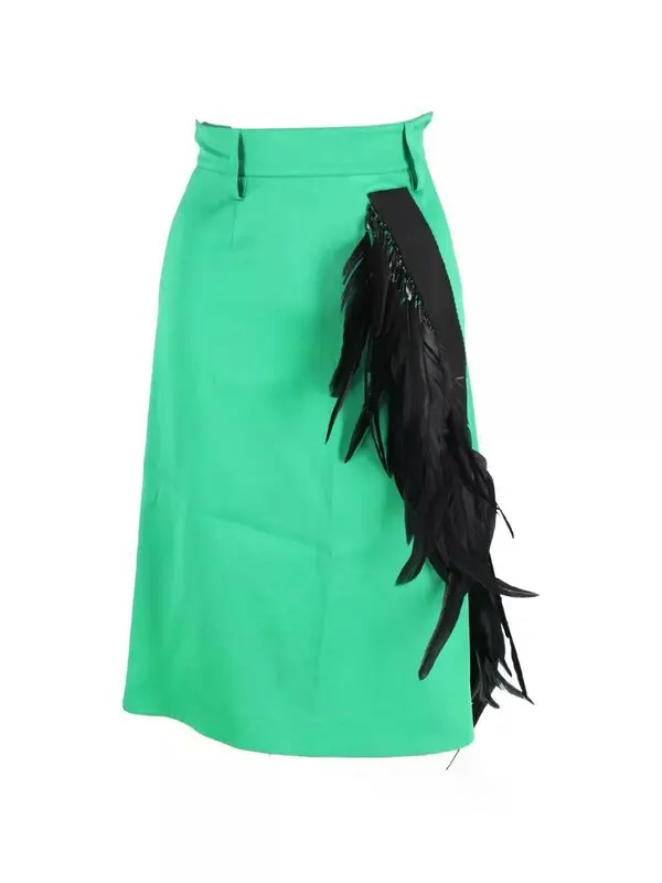 Prada A-line Feather-trimmed Midi Skirt