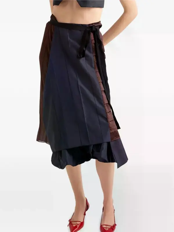 Prada Faille Patchwork Midi Skirt - Brown