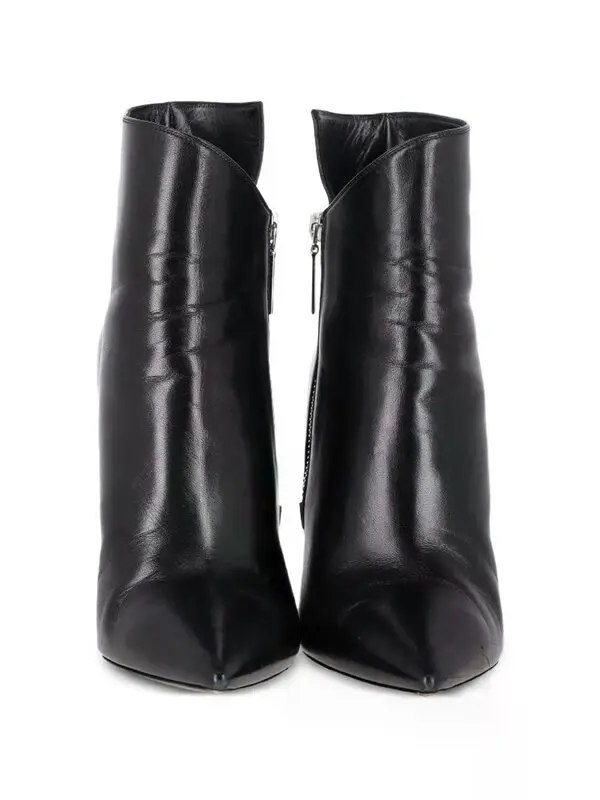 Saint Laurent Leather Ankle Boots With Pyramid Heel