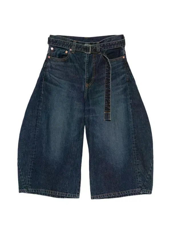 Sacai Cropped Belted Shorts - Blue
