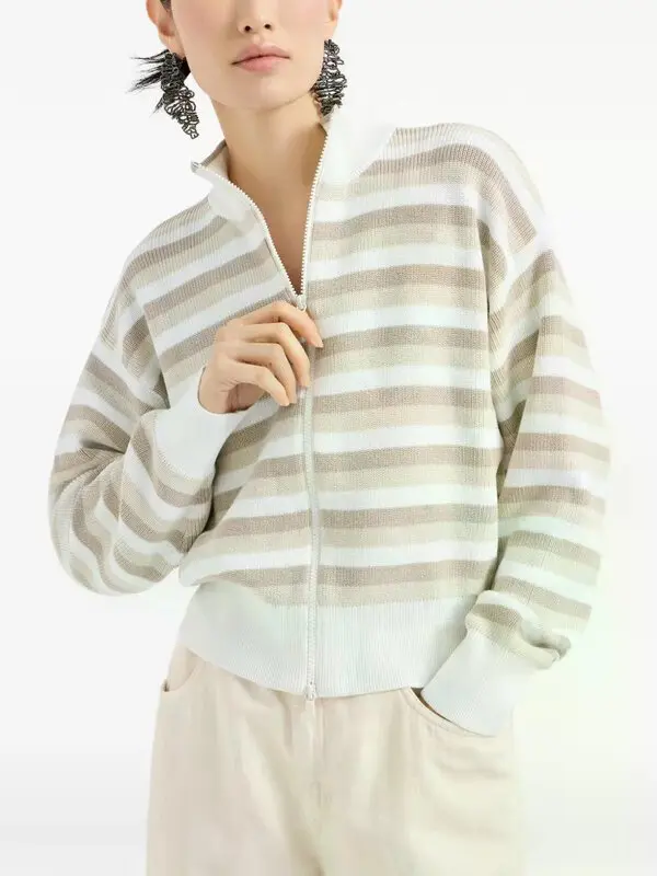 Brunello Cucinelli Ribbed Striped Cardigan - White