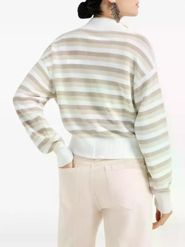 Brunello Cucinelli Ribbed Striped Cardigan - White
