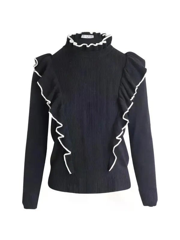 Sandro Ruffle-trim Ribbed Knit Sweater