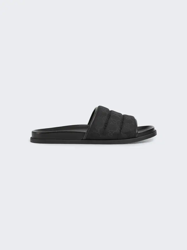 Gucci Signature Gg Canvas Slide Sandal - Black