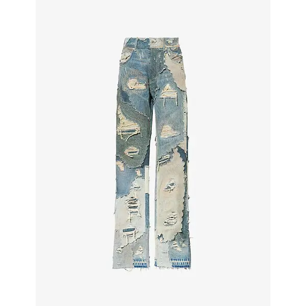 WHO DECIDES WAR BY EV BRAVADO Distressed Patchwork Denim Jeans