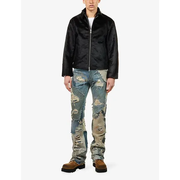 WHO DECIDES WAR BY EV BRAVADO Distressed Patchwork Denim Jeans