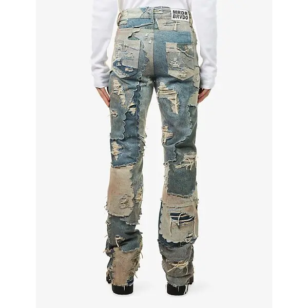 WHO DECIDES WAR BY EV BRAVADO Distressed Patchwork Denim Jeans