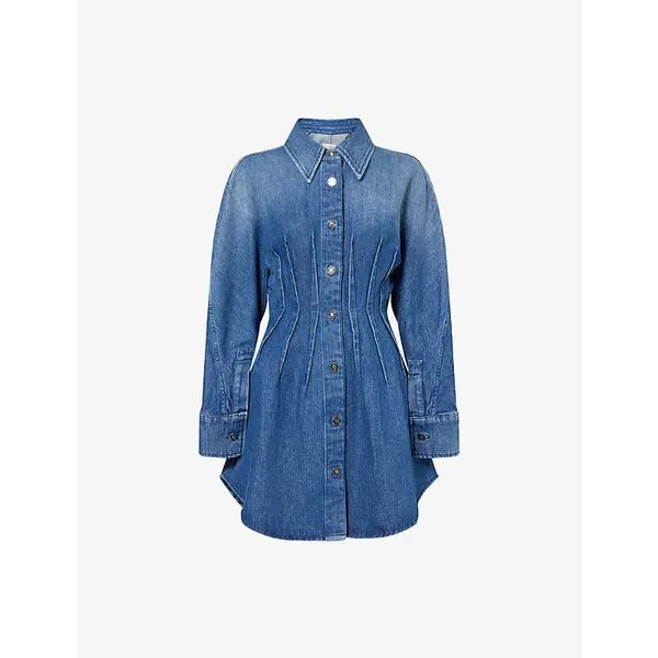 Givenchy Cocoon Long-sleeve Denim Mini Dress - Medium Blue