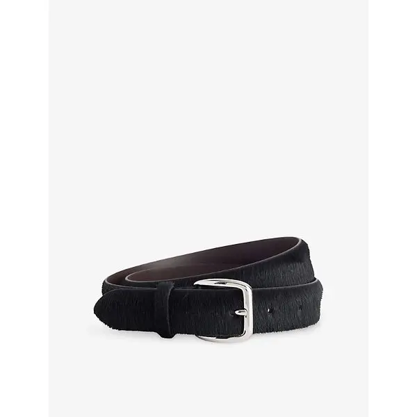 Nour Hammour Buckle Hair-on Leather Belt - Black