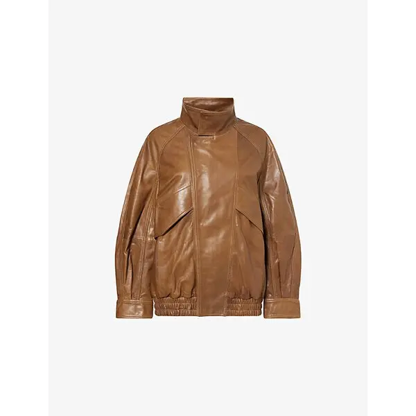 Nour Hammour Leather Funnel-neck Jacket