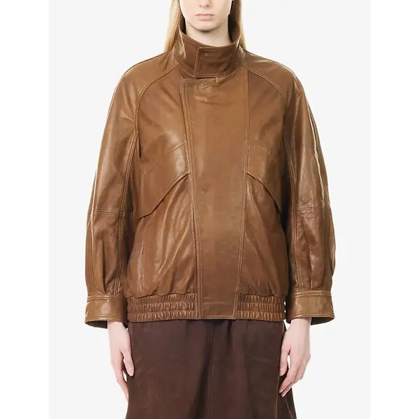 Nour Hammour Leather Funnel-neck Jacket