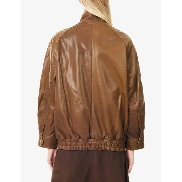 Nour Hammour Leather Funnel-neck Jacket