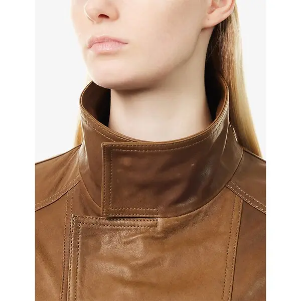 Nour Hammour Leather Funnel-neck Jacket