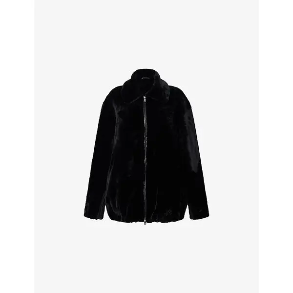 Nour Hammour Oversized Plush Shearling Bomber Jacket