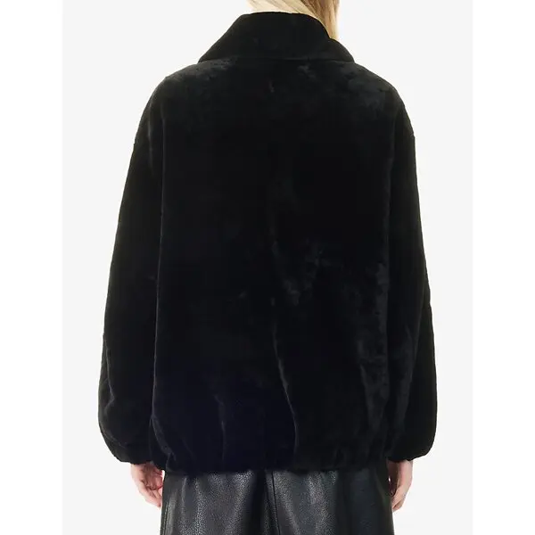 Nour Hammour Oversized Plush Shearling Bomber Jacket