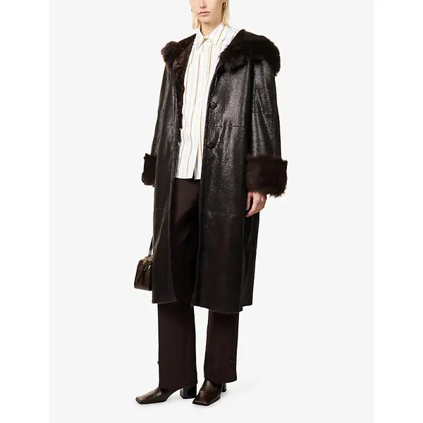 Nour Hammour Shearling-trim Leather Coat