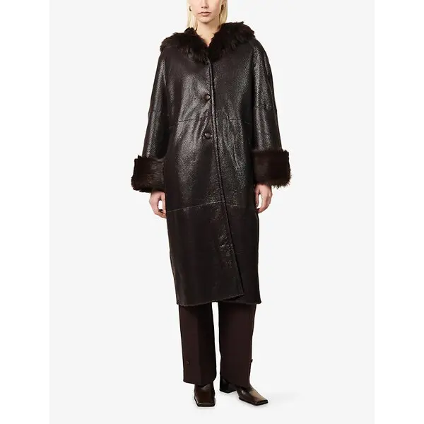 Nour Hammour Shearling-trim Leather Coat