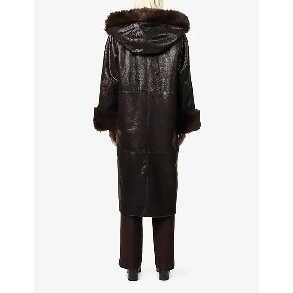 Nour Hammour Shearling-trim Leather Coat