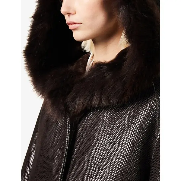 Nour Hammour Shearling-trim Leather Coat