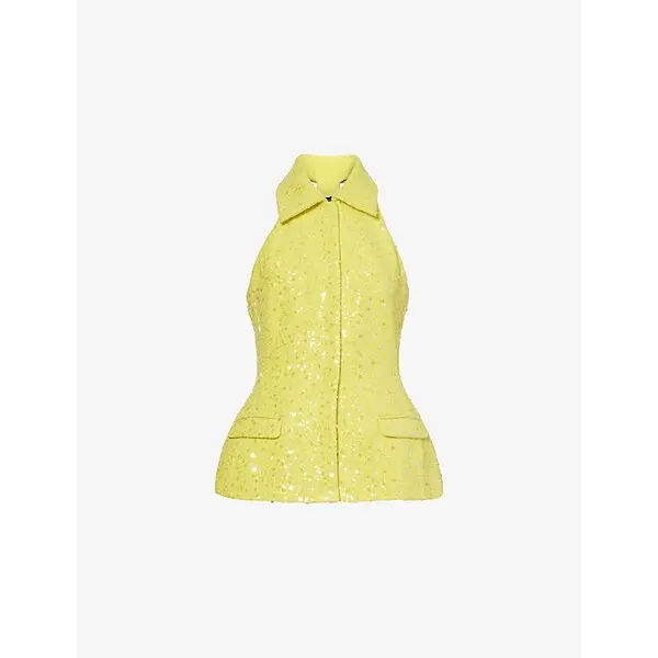 David Koma Tailored High-collar Sequinned Vest Top