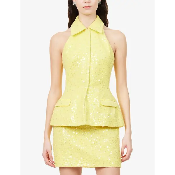 David Koma Tailored High-collar Sequinned Vest Top