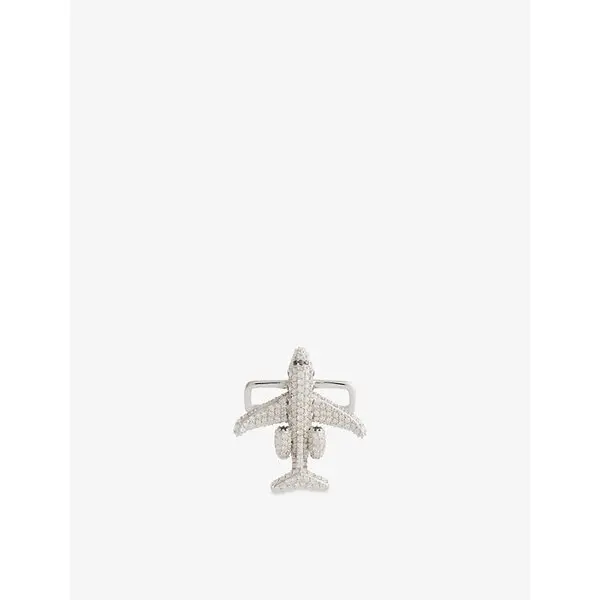 POUBEL Aeroplane Jet Stone Charm - Silver Gray