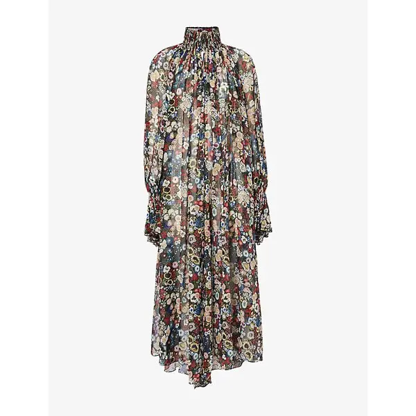 Khaite Floral Silk Maxi Dress - Black Multi