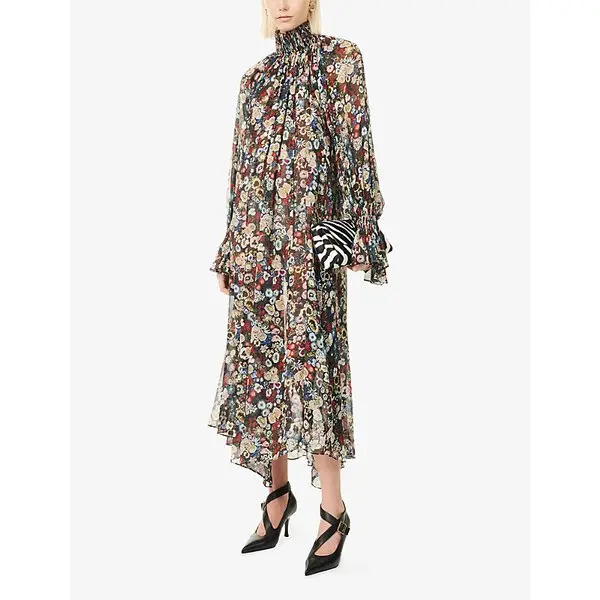 Khaite Floral Silk Maxi Dress - Black Multi