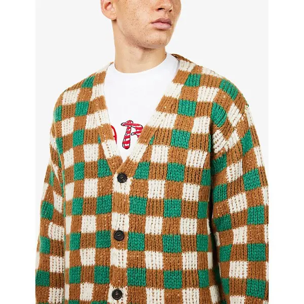 Marni Check-print V-neck Wool-blend Cardigan