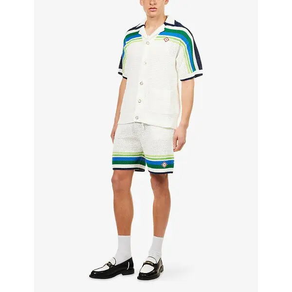 Casablanca Striped Logo-patch Knitted Cotton Shorts