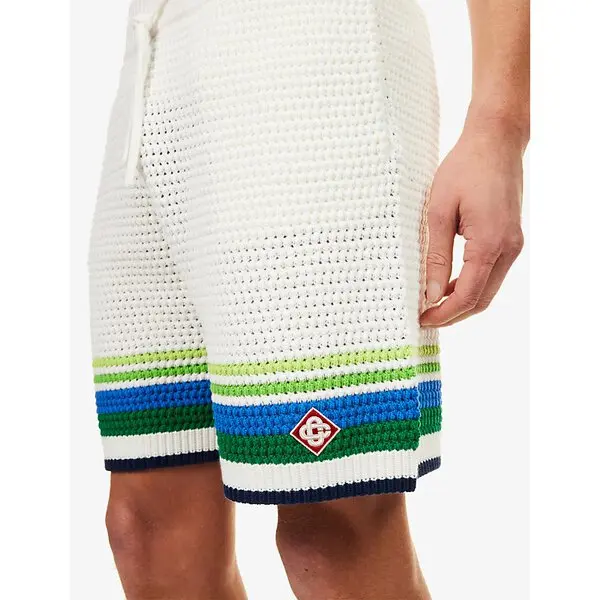 Casablanca Striped Logo-patch Knitted Cotton Shorts
