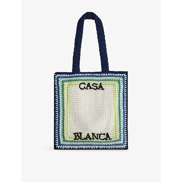 Casablanca Stripe-edge Crochet Cotton Tote Bag - White