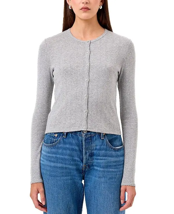 GOLDIE LEWINTER Pointelle Crop Cardigan - Gray Heather