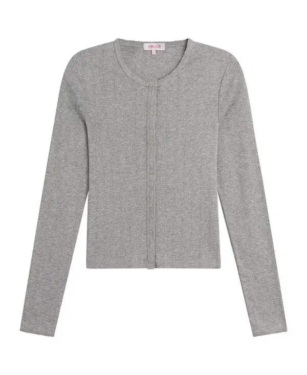 GOLDIE LEWINTER Pointelle Crop Cardigan - Gray Heather