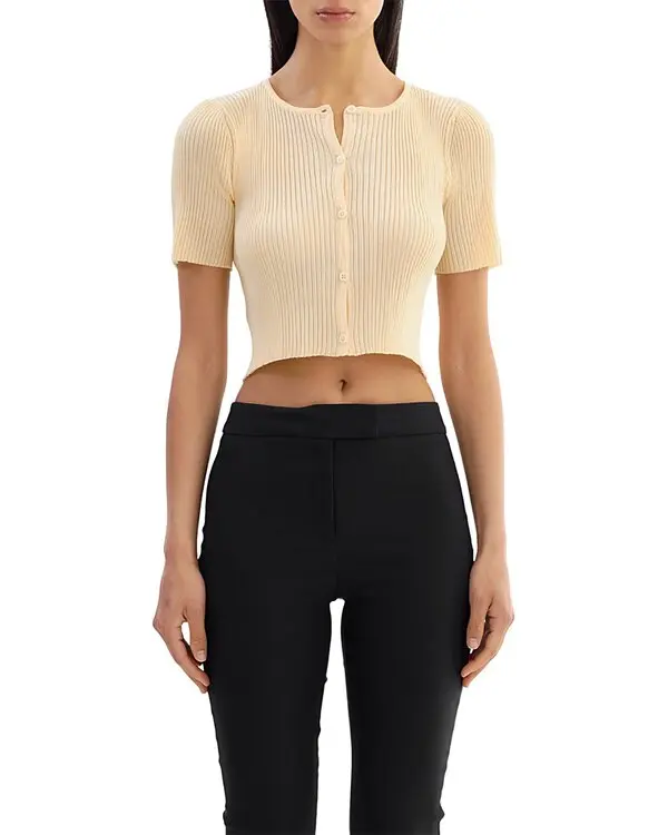 LAMARQUE Cropped Rib Knit Cardigan