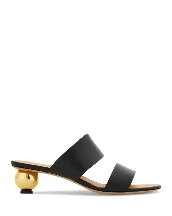 FERRAGAMO Leather Bauble Heel Sandals - Nero