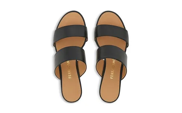 FERRAGAMO Leather Bauble Heel Sandals - Nero