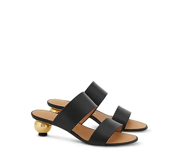FERRAGAMO Leather Bauble Heel Sandals - Nero