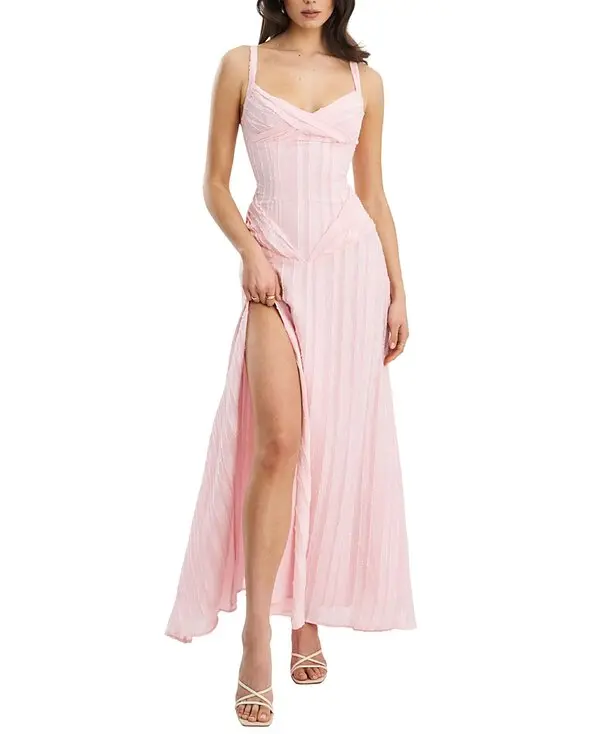 MISS CIRCLE Mallory Stripe Jacquard High Slit Gown - Pink